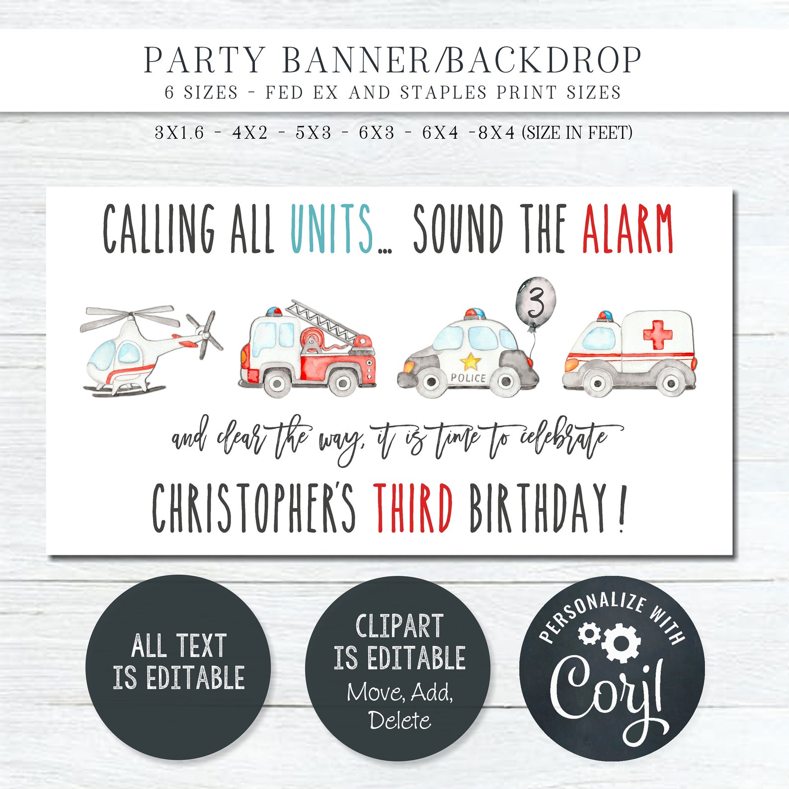 EDITABLE First Responders Birthday Decorations, First Responders ...
