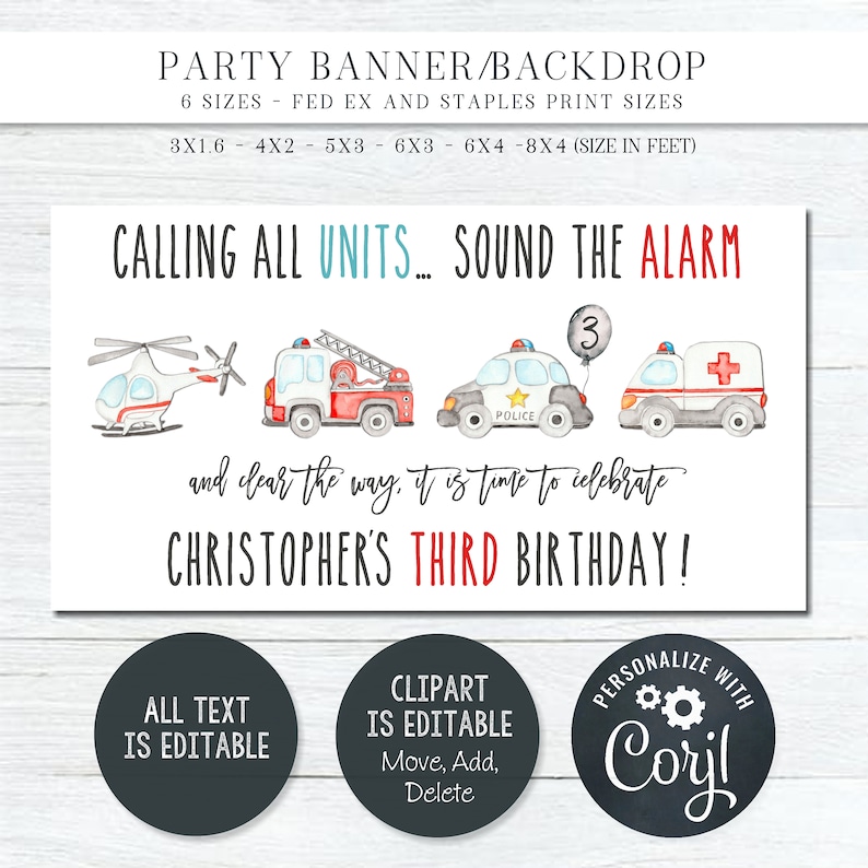EDITABLE First Responders Birthday Decorations First - Etsy