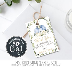 EDITABLE Boy Pumpkin Birthday Party Favor Tags Fall Birthday Party ...