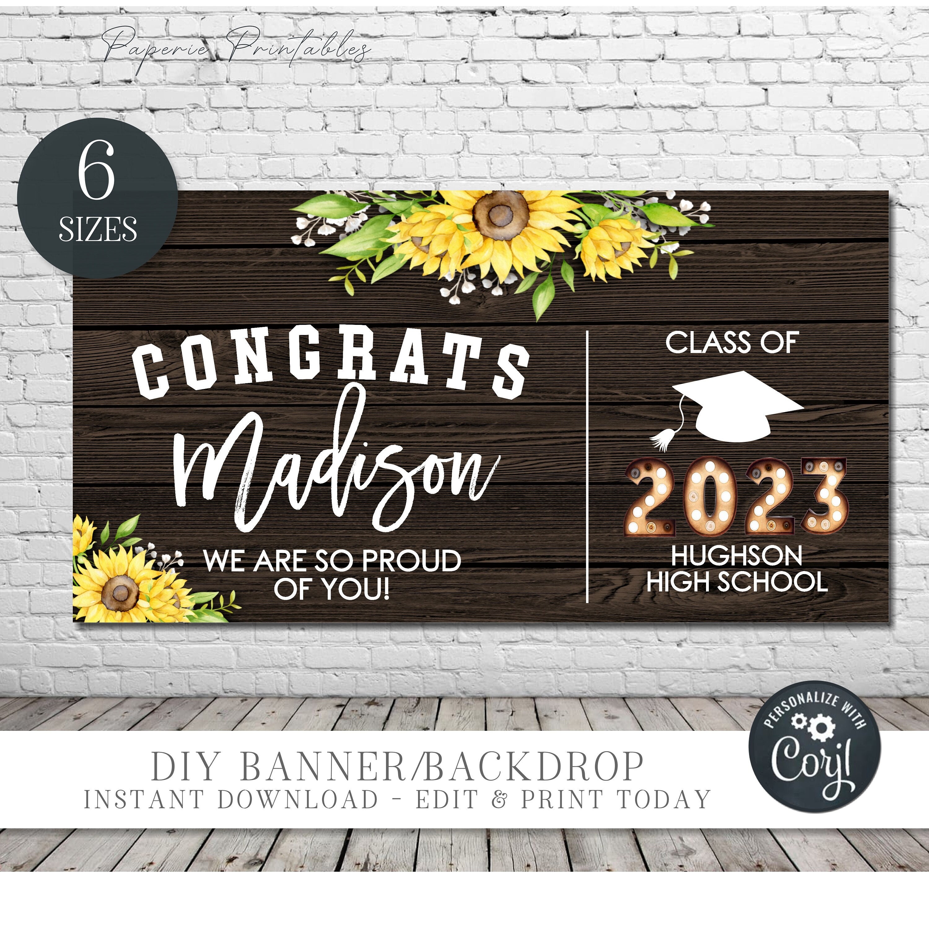 EDITABLE Sunflower Graduation Banner Graduation Yard Sign - Etsy