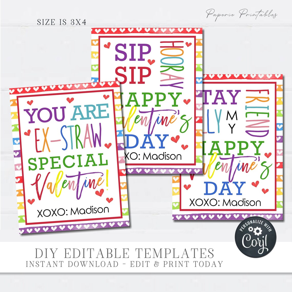 Editable Silly Straw Valentine Cards Crazy Straw Valentine | Etsy