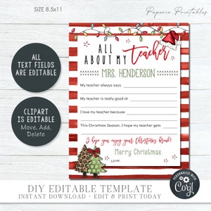 EDITABLE Teacher Holiday Gift, All About My Teacher Christmas Printable ...