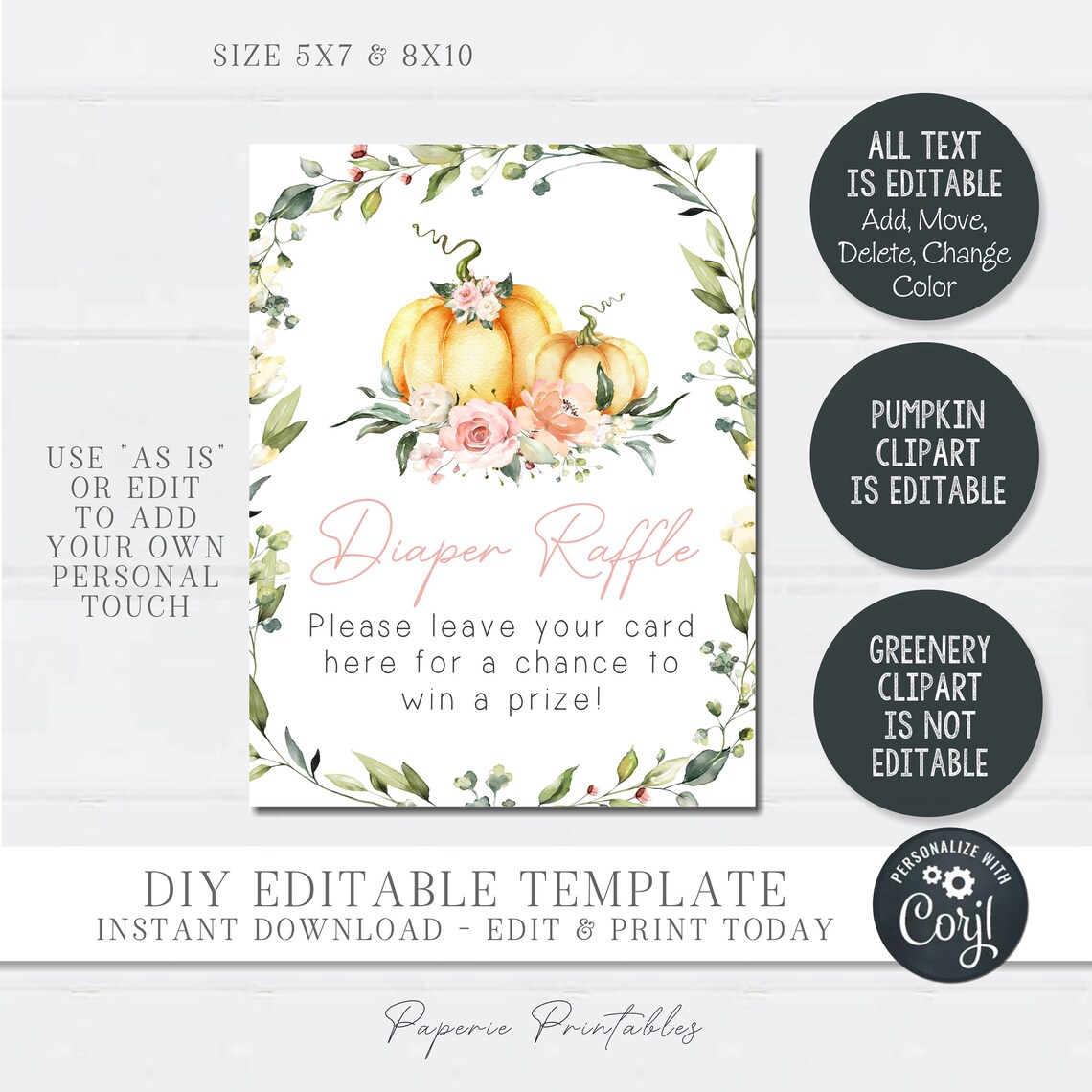 EDITABLE Little Pumpkin Diaper Raffle Pumpkin Diaper Raffle - Etsy