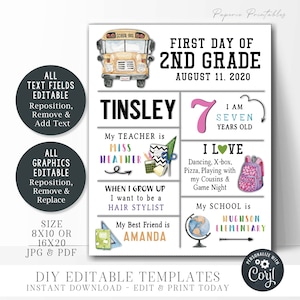 EDITABLE Girl First Day of School Sign, Back to School Sign, First Day ...
