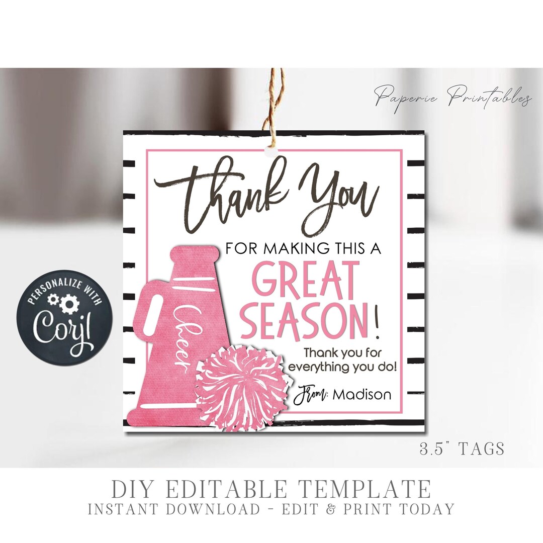 Editable Cheerleading Coach Gift Tag: Pom Pom & Megaphone (digital ...