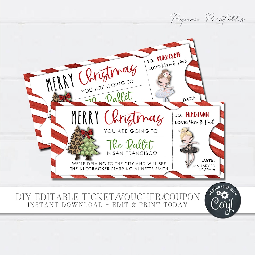 EDITABLE Ballet Ticket Christmas Gift, Christmas Gift Ballet Ticket ...