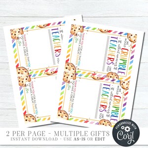EDITABLE Teacher End of School Gift Card Holder, Cookie Crumble Teacher ...