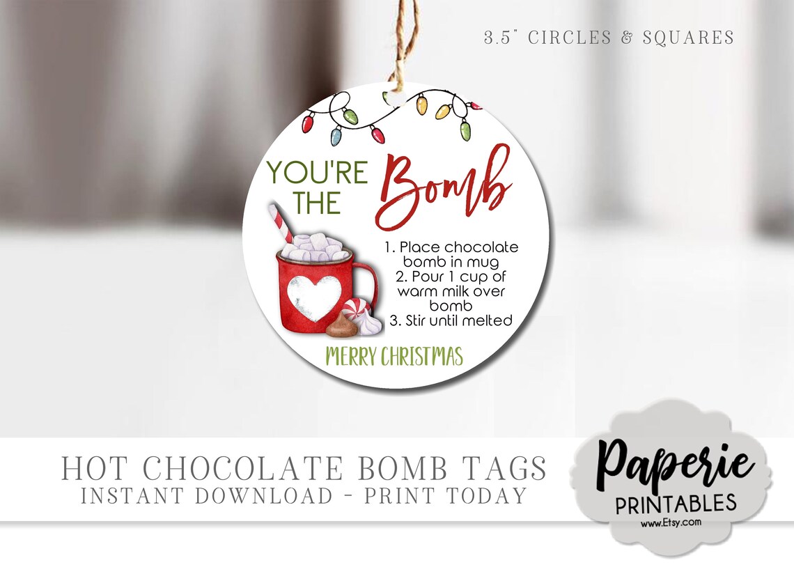 Christmas Hot Chocolate Bomb Tags Printable Hot Chocolate - Etsy