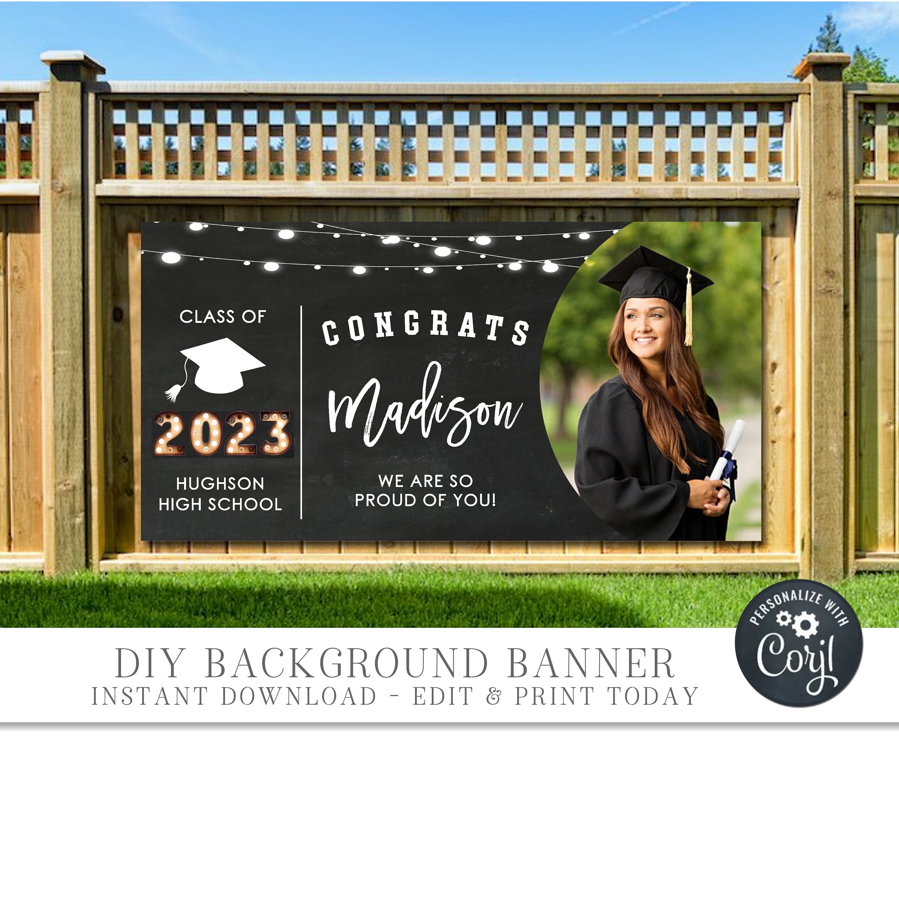 Editable Photo Graduation Banner: Class of 2024 Backdrop (DIY Digital ...