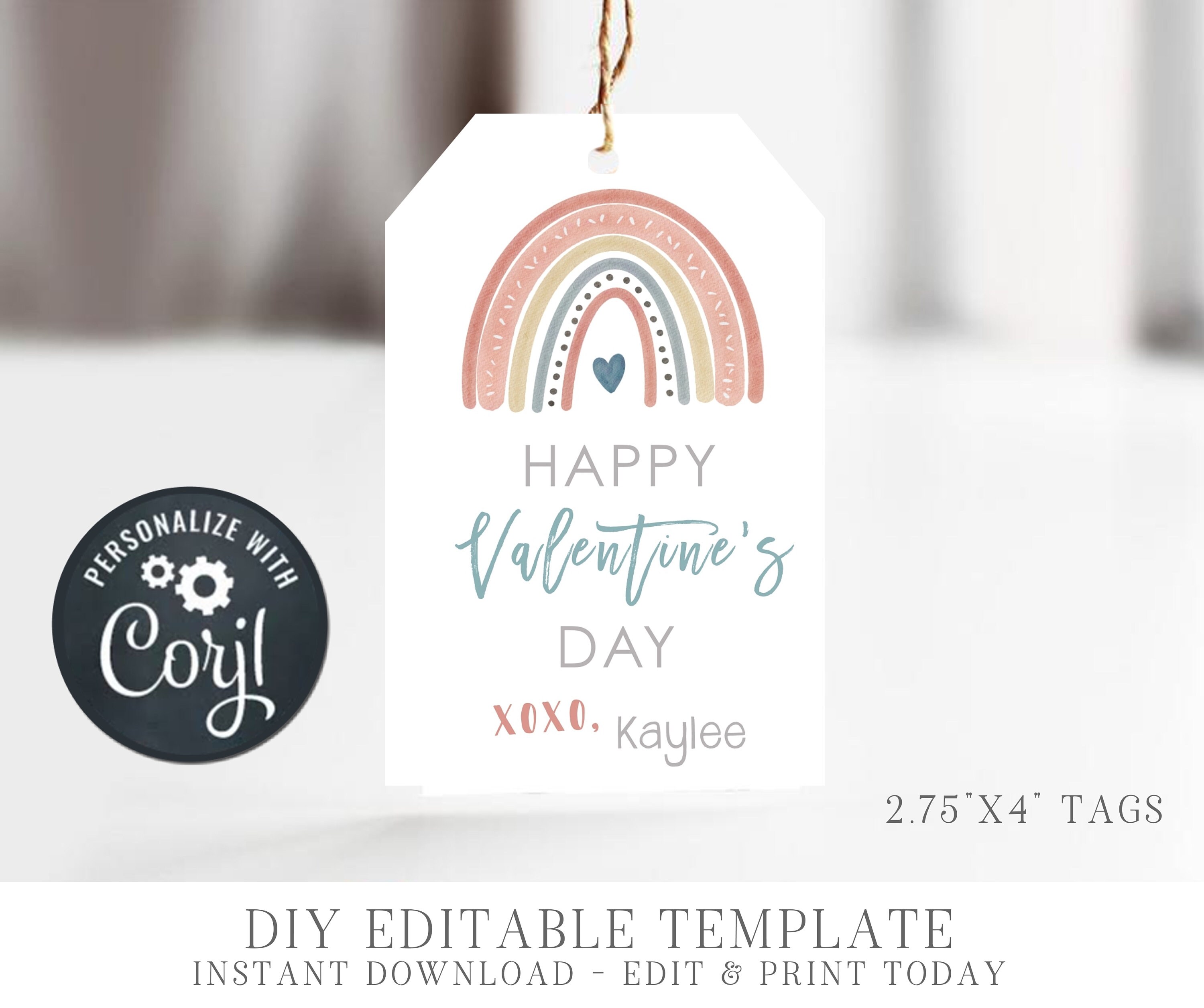 EDITABLE Valentine's Day Treat Tags Rainbow Valentine | Etsy