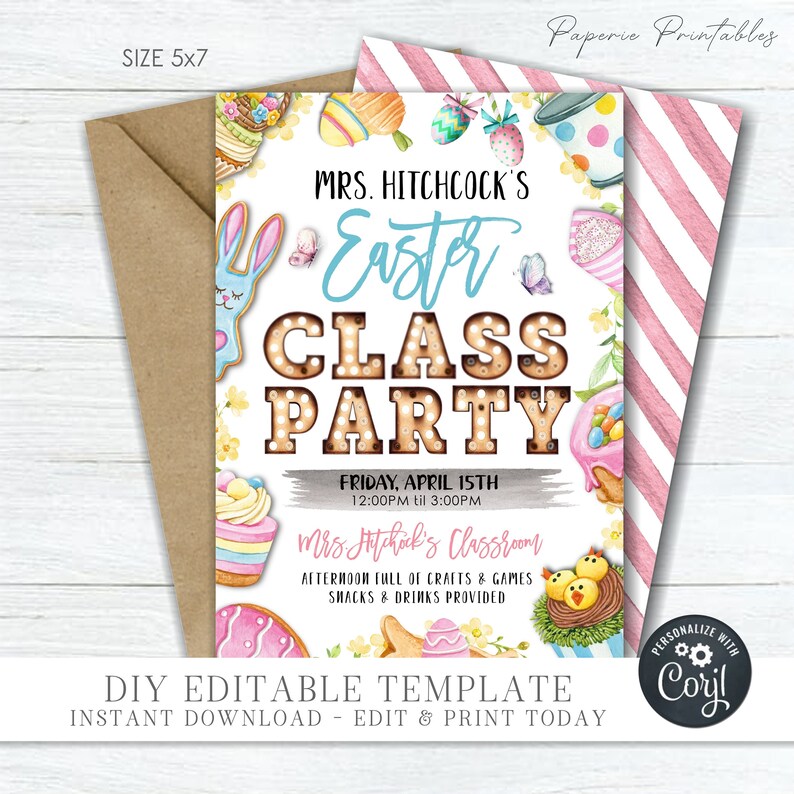 EDITABLE Easter Class Party Invitation Easter School Party - Etsy