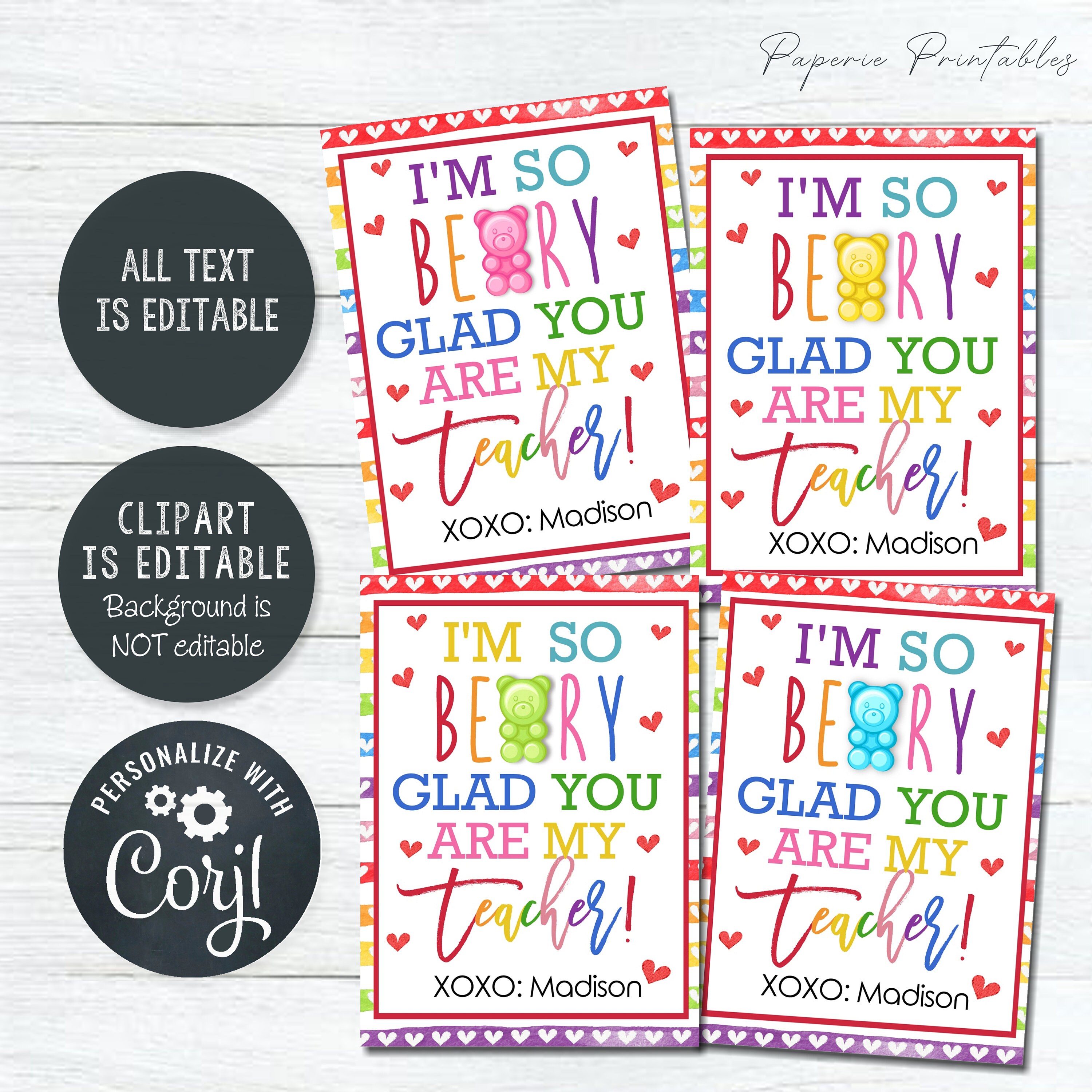 Editable Teacher Valentine Tags Gummy Bear Valentine Tags - Etsy