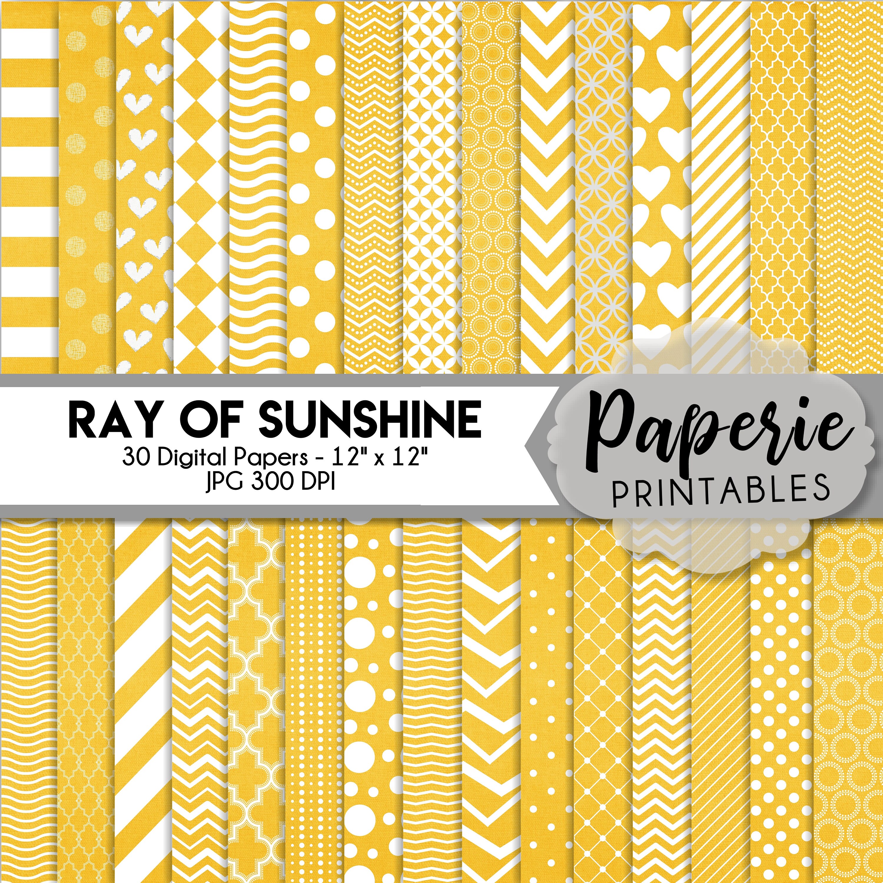 Yellow & White Pattern Digital Paper - 12x12 Digital Scrapbooking Paper ...