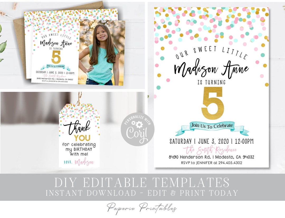 EDITABLE Confetti Birthday Bundle - Confetti Birthday Invitation ...