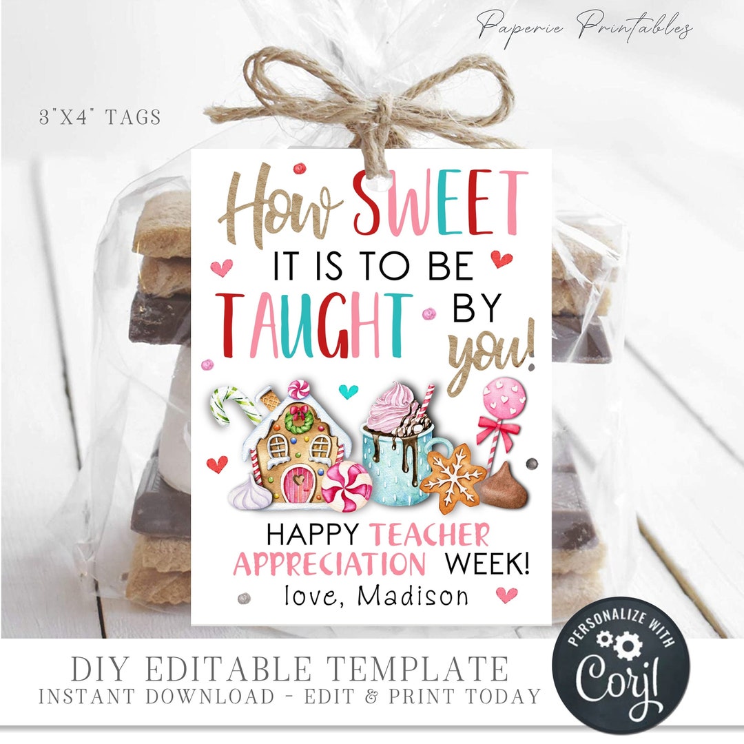 Editable Teacher Appreciation Gift Tag: Sweets Theme (digital Download ...