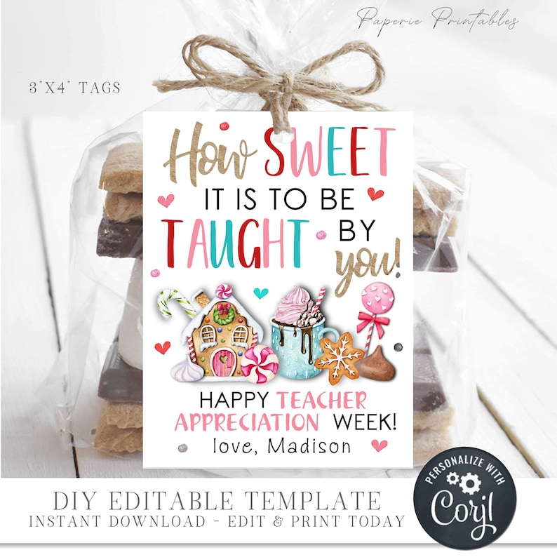 EDITABLE Teacher Appreciation Gift Tag How Sweet It is to Be - Etsy