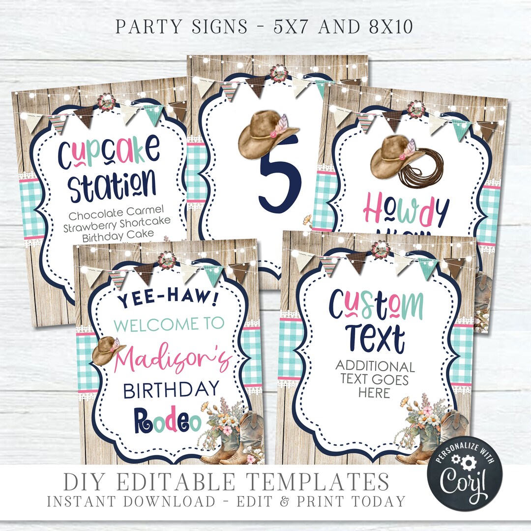 EDITABLE Cowgirl Party Signs, Western Party Signs, Siblings Cowboy ...