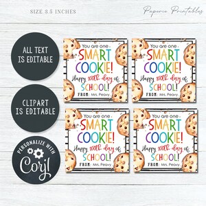 EDITABLE You Are One SMART Cookie 100 Days of Schoo Tag, 100 Days of ...