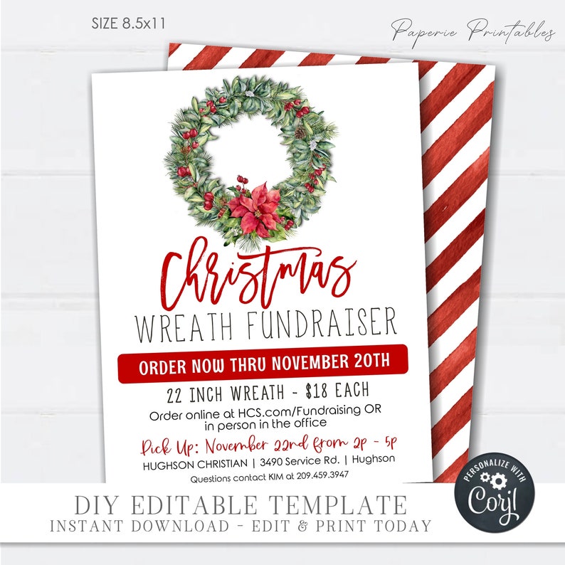 EDITABLE Wreath Sale Fundraiser Flyer Christmas Wreath Sale - Etsy
