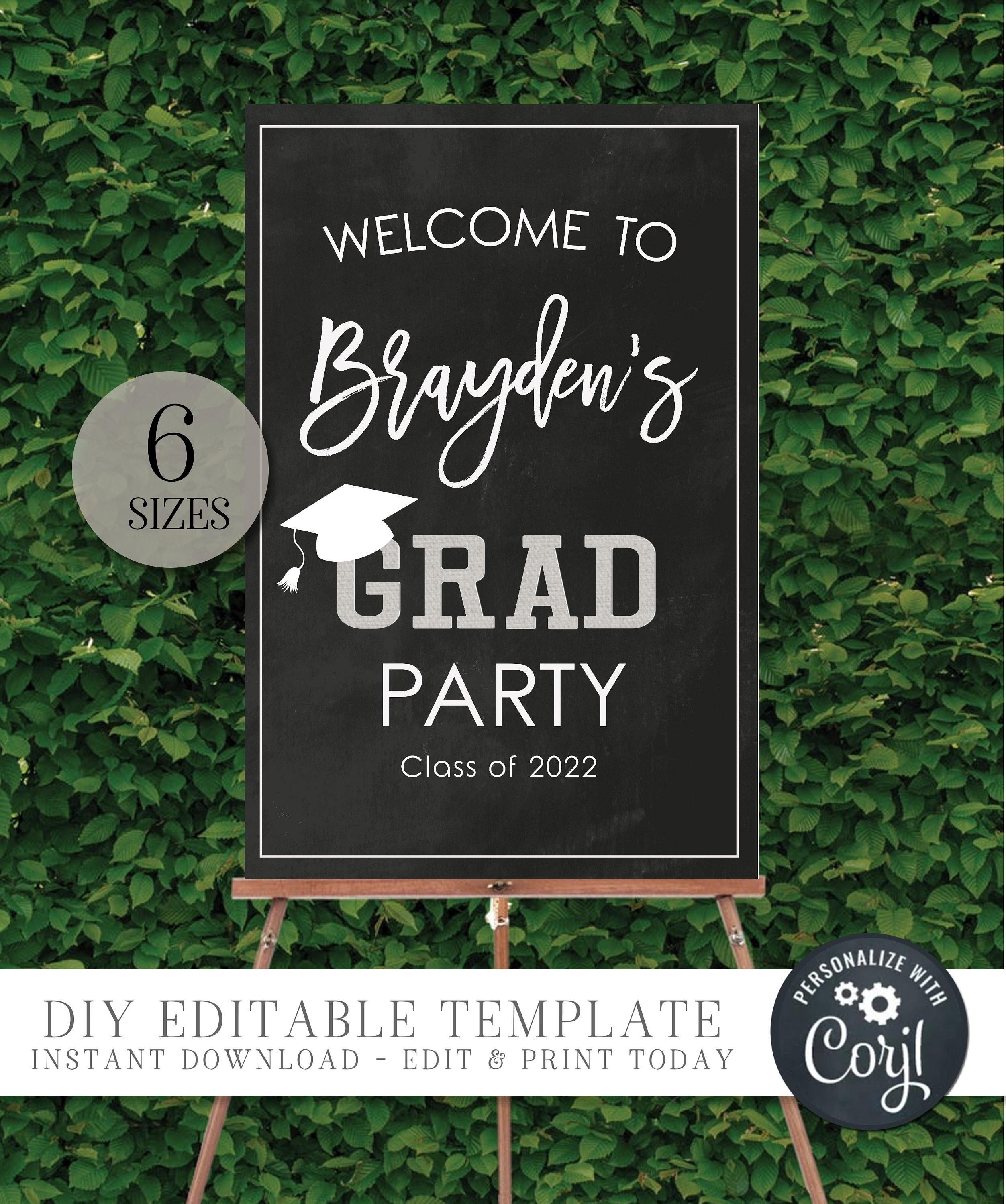 Editable Graduation Party Welcome Sign: DIY Corjl Template (digital ...