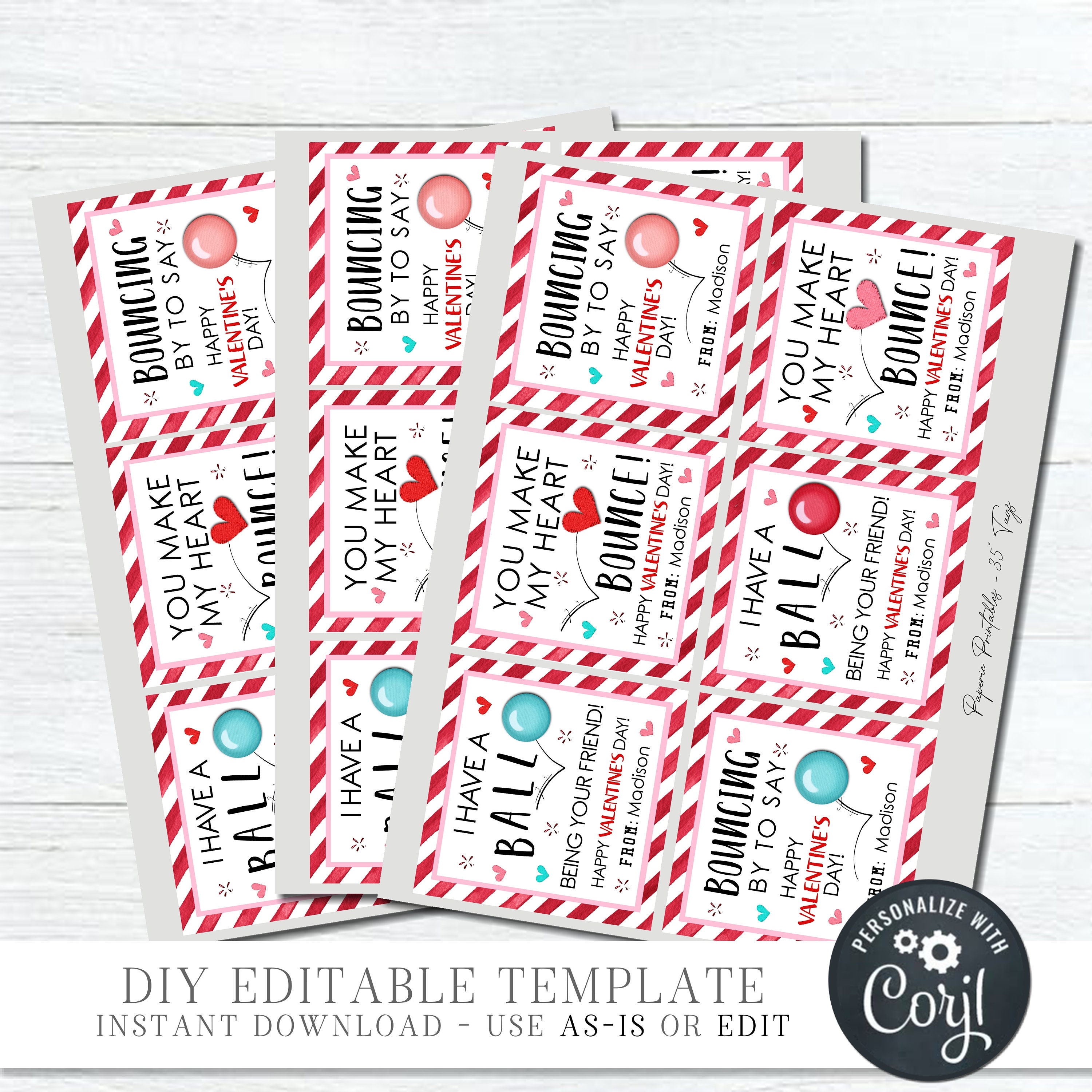 Editable Kids Valentine Cards: Bouncing Ball Design (DIY Corjl) - Etsy