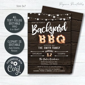 Editable Backyard Party Invitation: Rustic BBQ, Barnyard Bash (digital ...