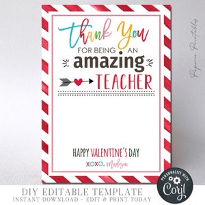 EDITABLE Teacher Valentine's Day Gift Card Holder, Thanks for Being an ...