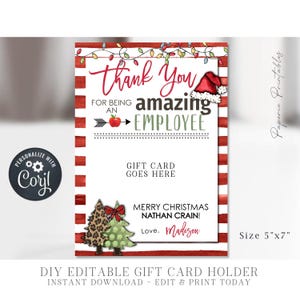 EDITABLE Employee Christmas Gift Card Holder, Thanks for Being an ...
