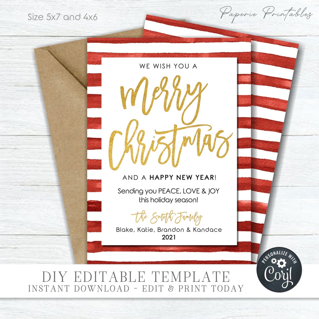 Editable Christmas Card: Red Watercolor Stripes (digital Download) - Etsy