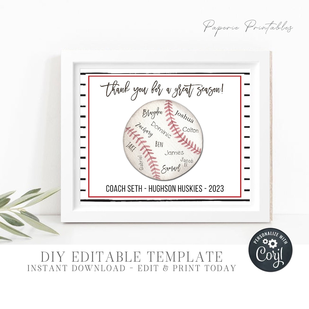 EDITABLE Baseball Coach Gift Printable, Coach Appreciation Gift, Team ...