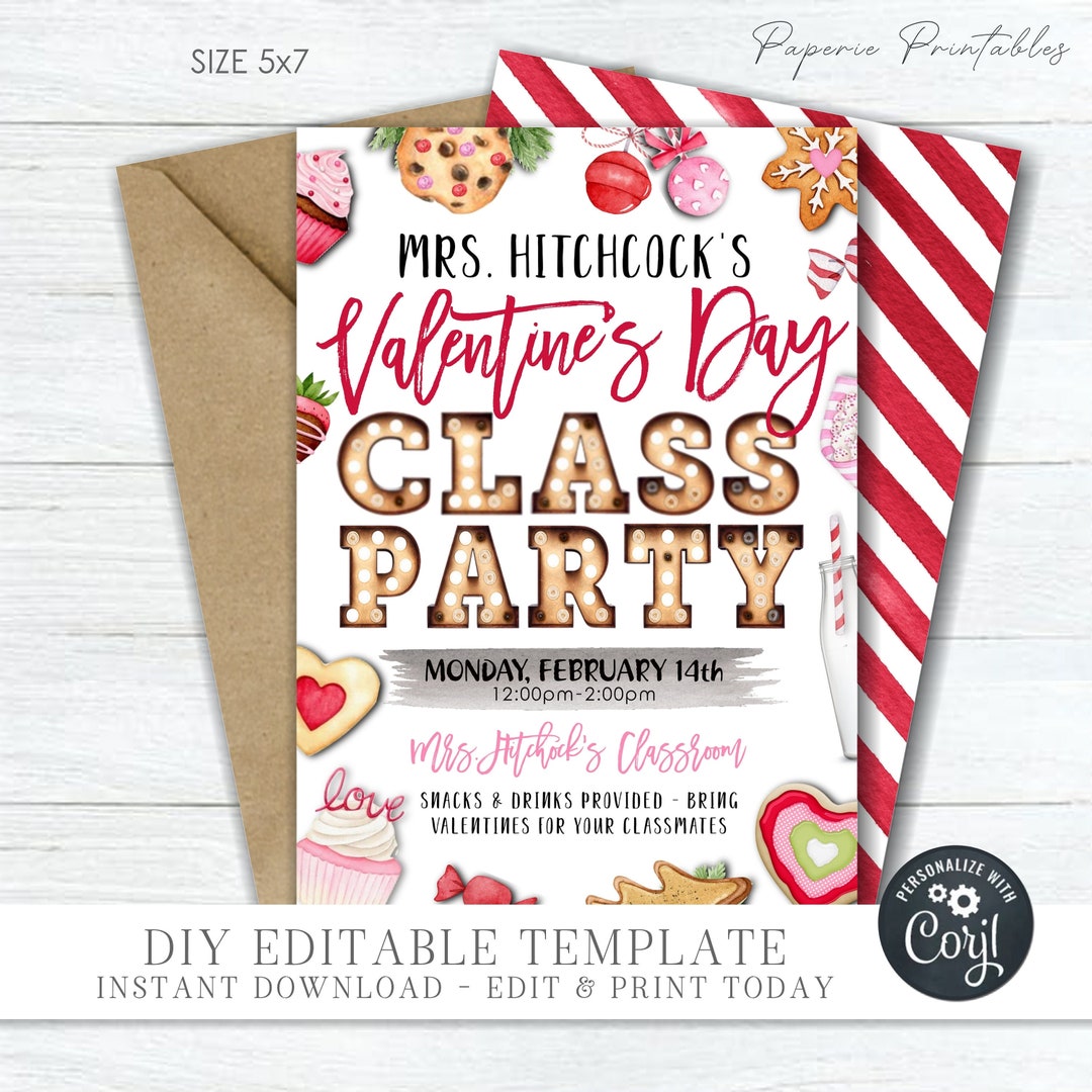 EDITABLE Valentine's Day Class Party Invitation, Valentine's Day Party ...