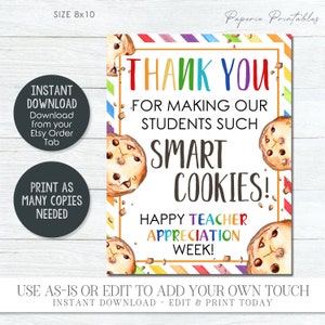 EDITABLE Cookie Appreciation Sign, Teacher Appreciation Cookie Sign ...