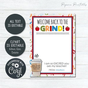 EDITABLE Welcome Back to the GRIND, First Day of School Printable Gift ...