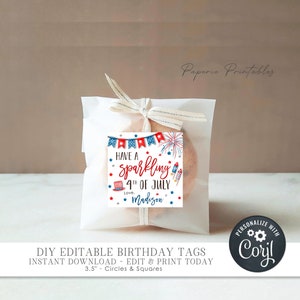 Editable 4th of July Party Favor Tags, 4th of July Tag, Patriotic Party ...