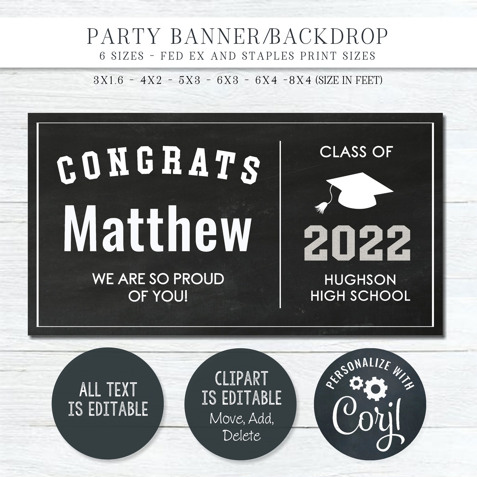 EDITABLE Graduation Banner Graduation Yard Sign Class of - Etsy