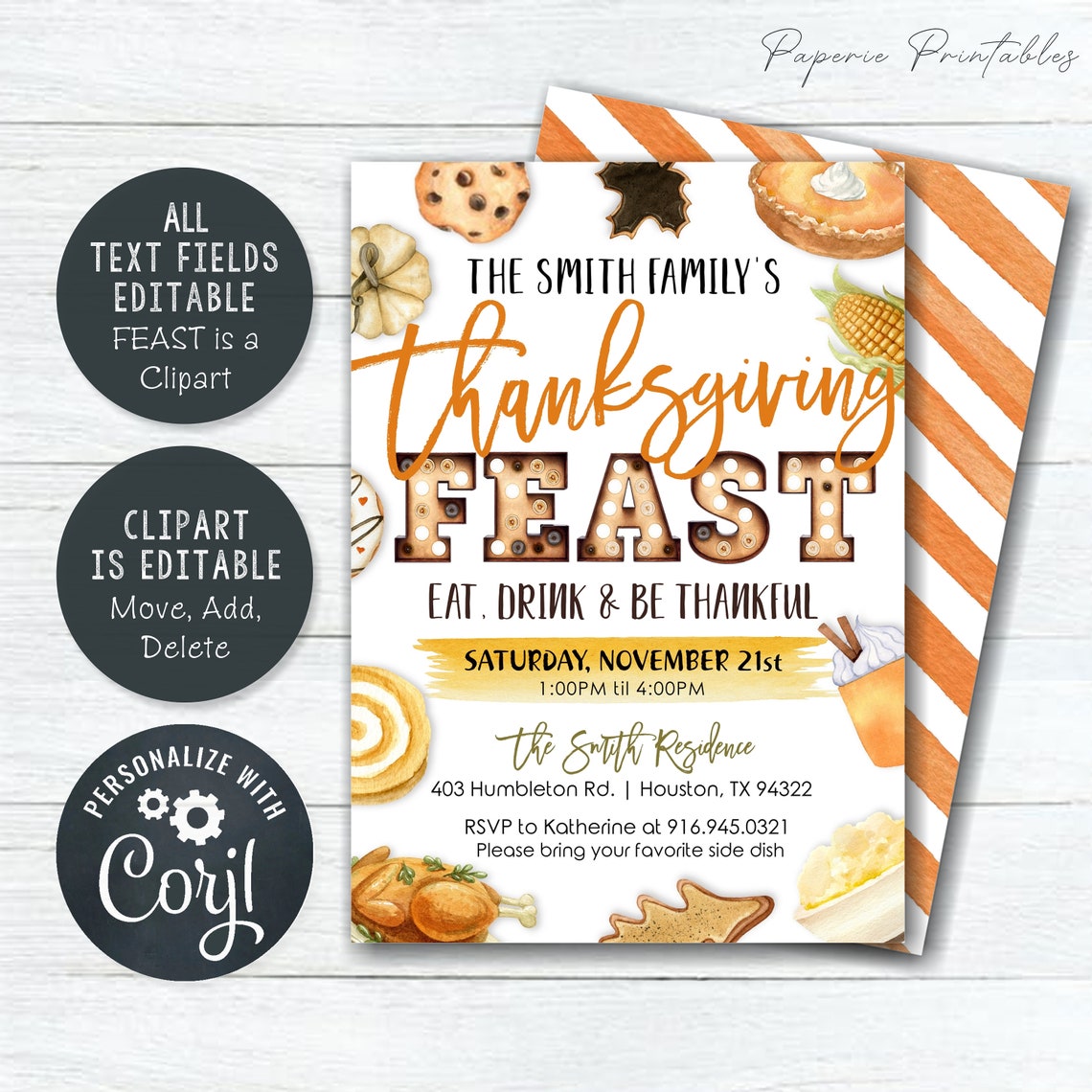 EDITABLE Friendsgiving Party Template Thanksgiving Dinner - Etsy