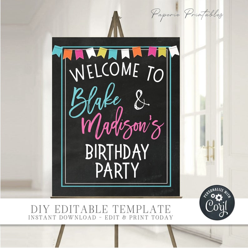 Editable Chalkboard Birthday Welcome Sign (digital Download) #BP101 - Etsy