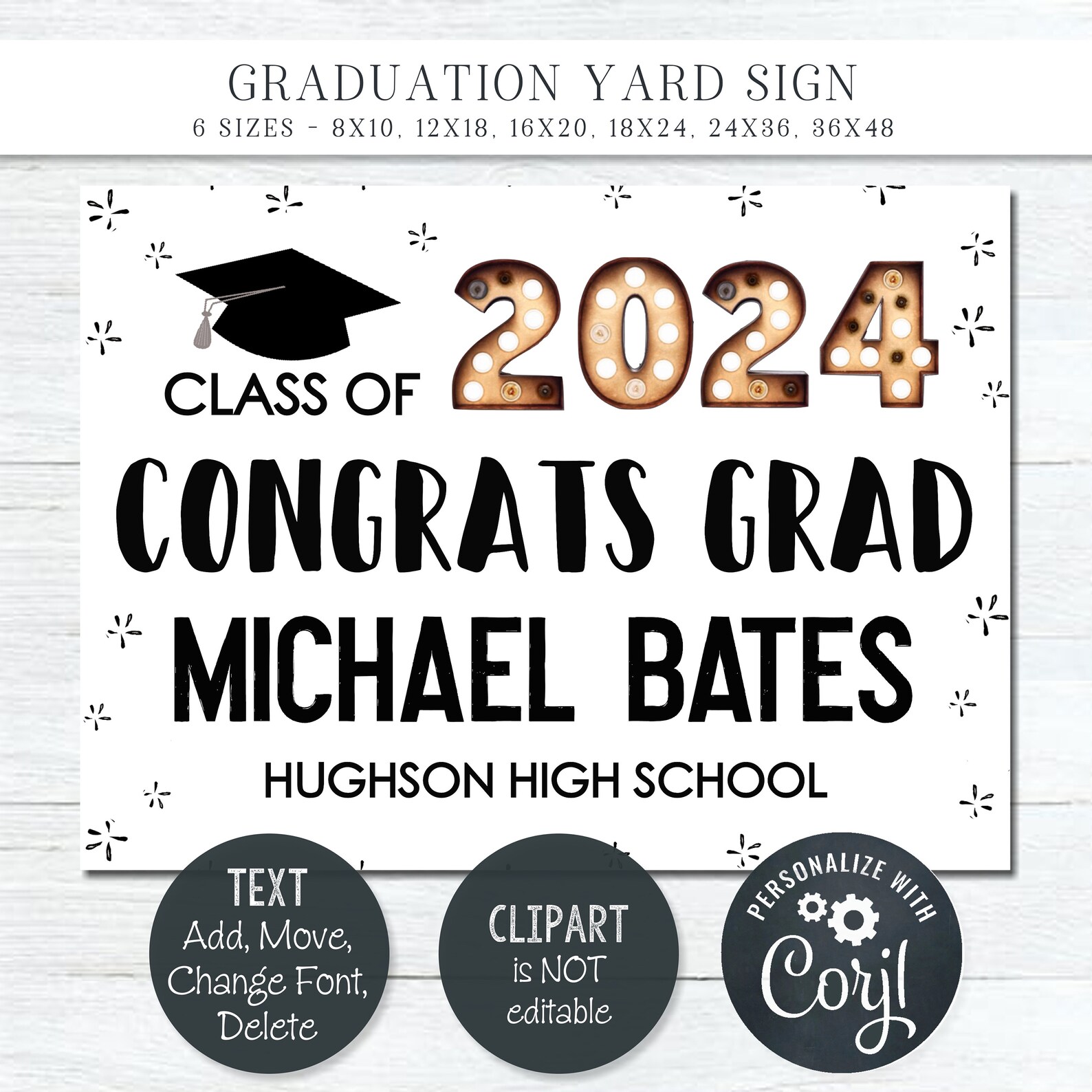 Editable Graduation Yard Sign: Class of 2024, Congrats Grad (DIY Corjl ...