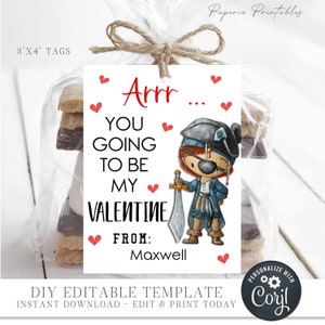 EDITABLE Pirate Valentine Cards, Kid Valentine Cards, School Valentine ...