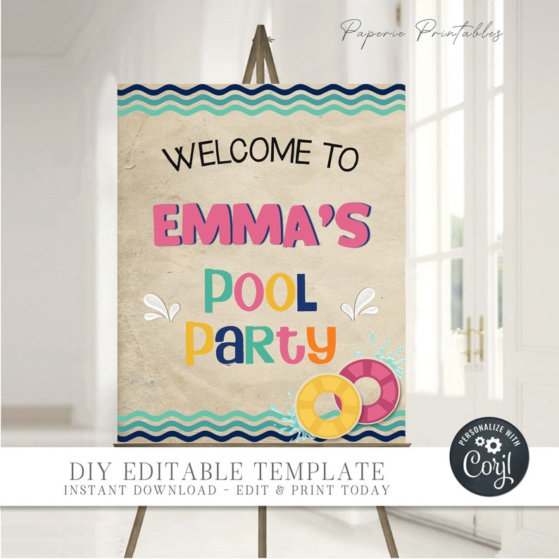 Editable Pool Party Birthday Party Welcome Sign Pool Party - Etsy