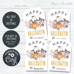 EDITABLE Happy Halloween Tag - Printable Halloween Favor Tags ...