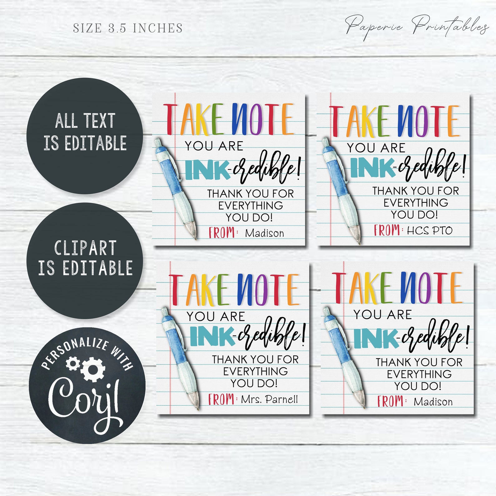 Editable Pen Teacher Appreciation Gift Tag (DIY Corjl Template) - Etsy
