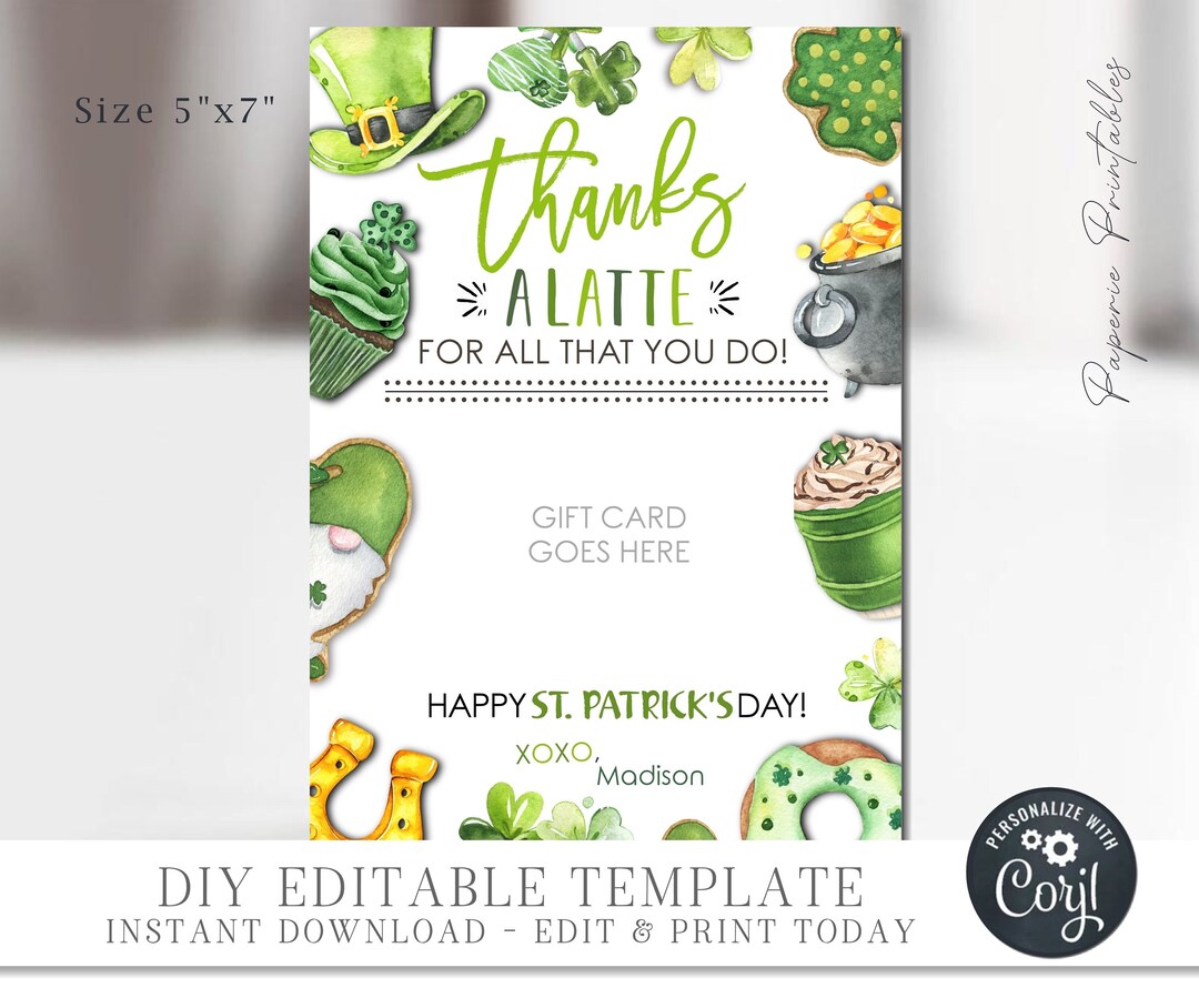 EDITABLE St. Patrick's Day Teacher Gift Card Holder, St. Patrick's Day ...