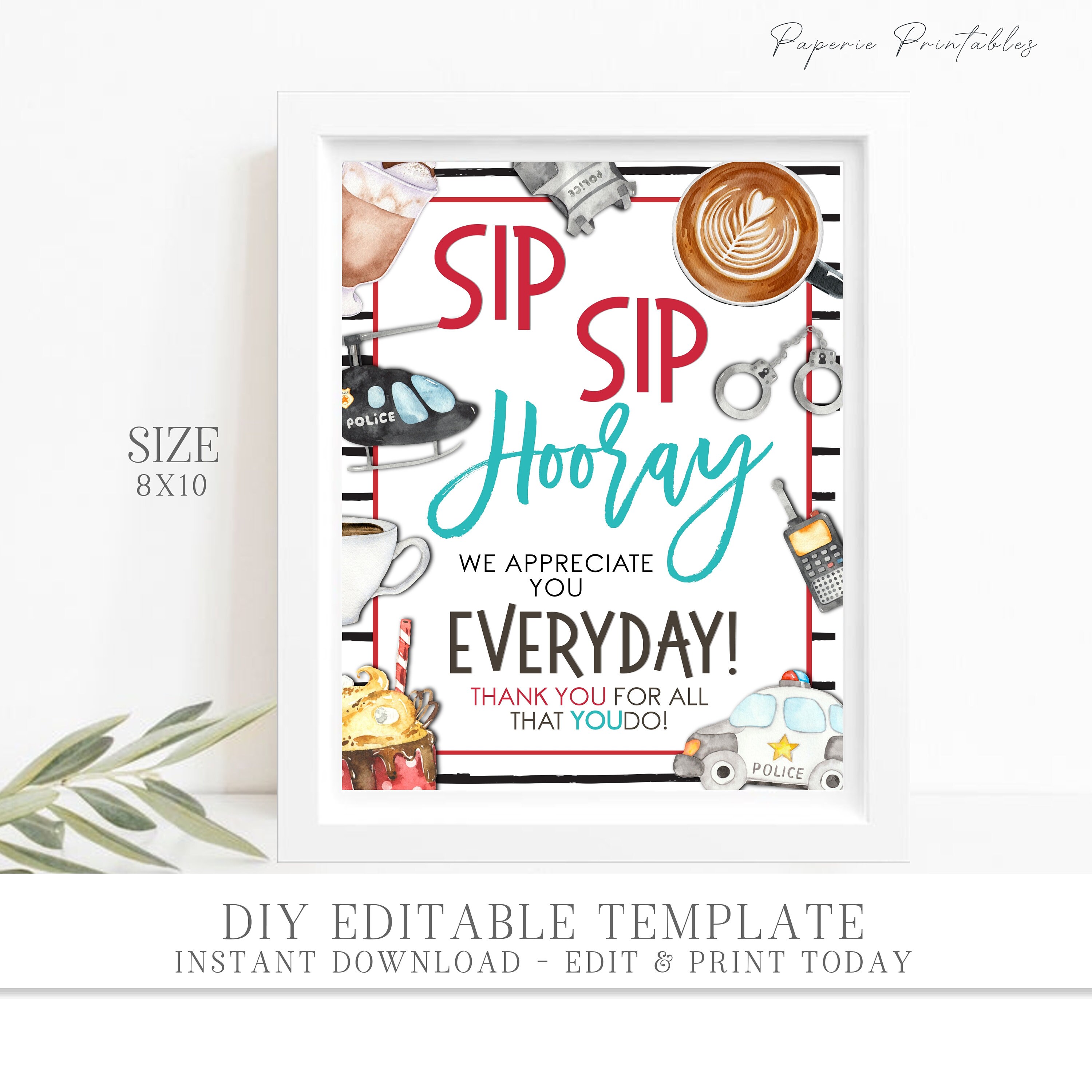 Editable Police Appreciation Sign: Coffee Theme (DIY Corjl Template) - Etsy