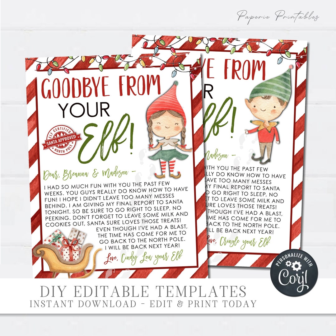 EDITABLE Elf Goodbye Letter, Goodbye From Your Elf, Departure Elf ...