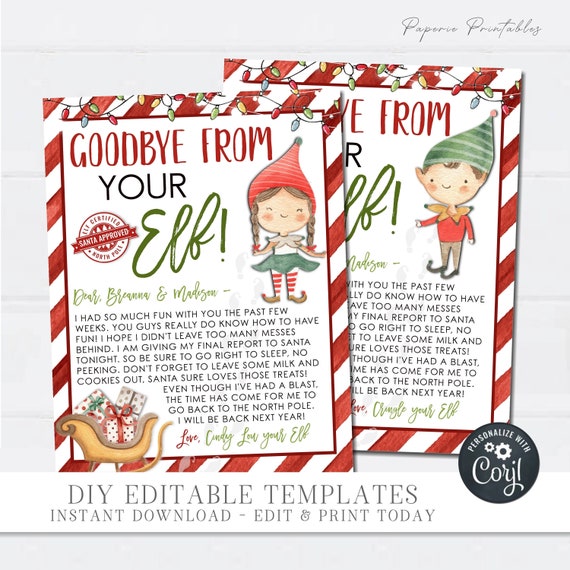 EDITABLE Elf Goodbye Letter Goodbye From Your Elf Departure - Etsy