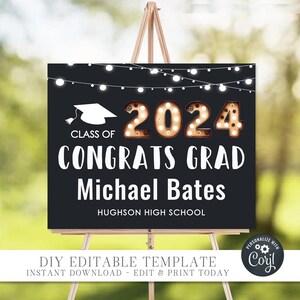 EDITABLE Graduation Yard Sign, Class of 2024 Graduation Sign, Congrats ...