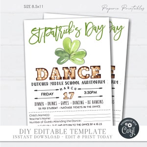 EDITABLE St. Patrick's Day School Dance Flyer, St. Patrick's Day Dance ...