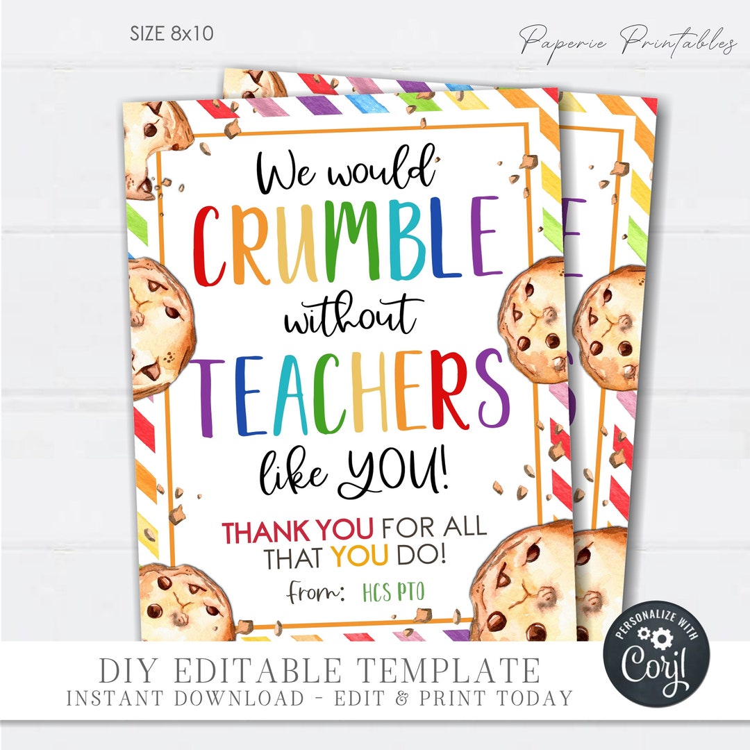 Editable Cookie Teacher Appreciation Sign: Printable Gift (DIY Corjl) # ...