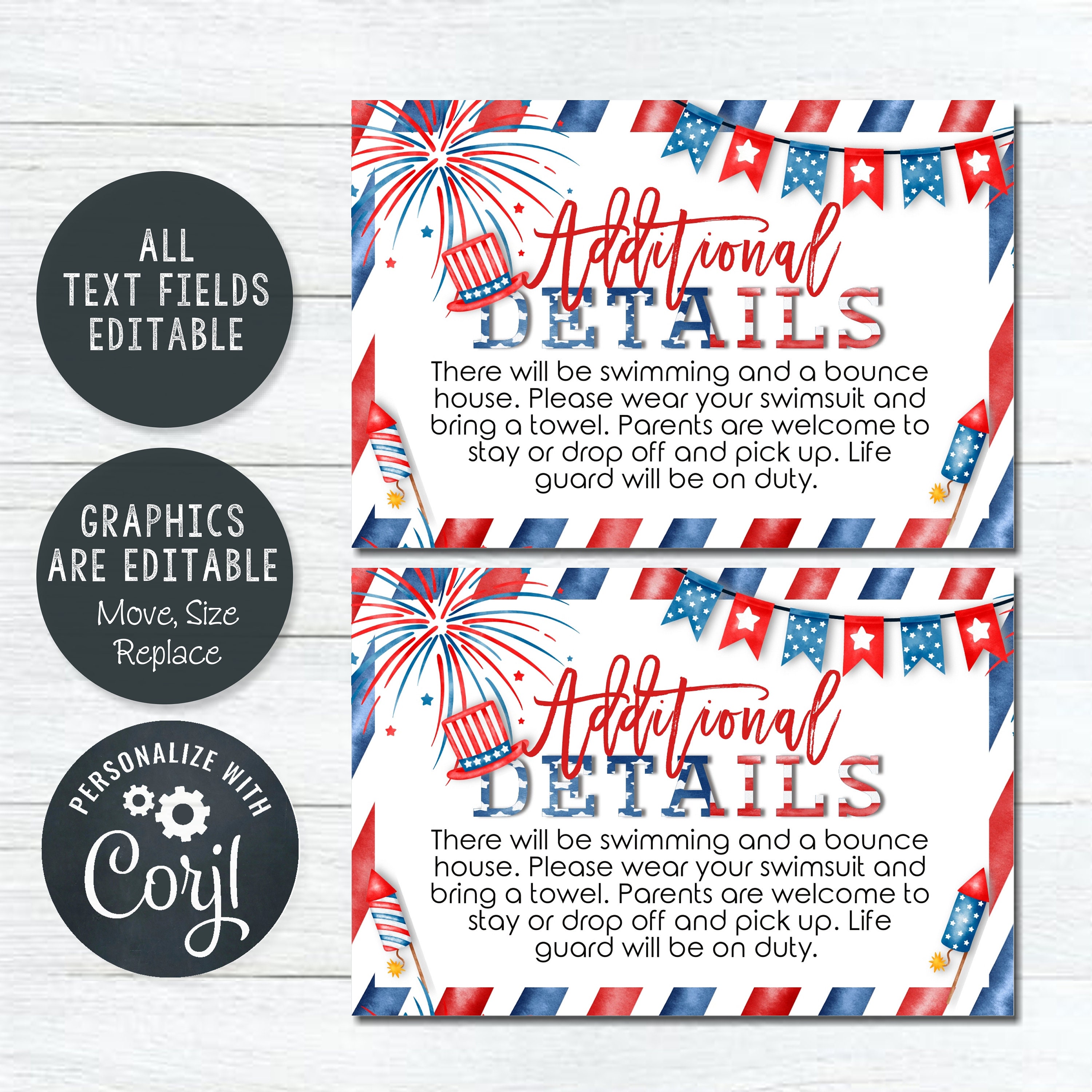 Editable 4th of July Insert Cards Additional Details | Etsy